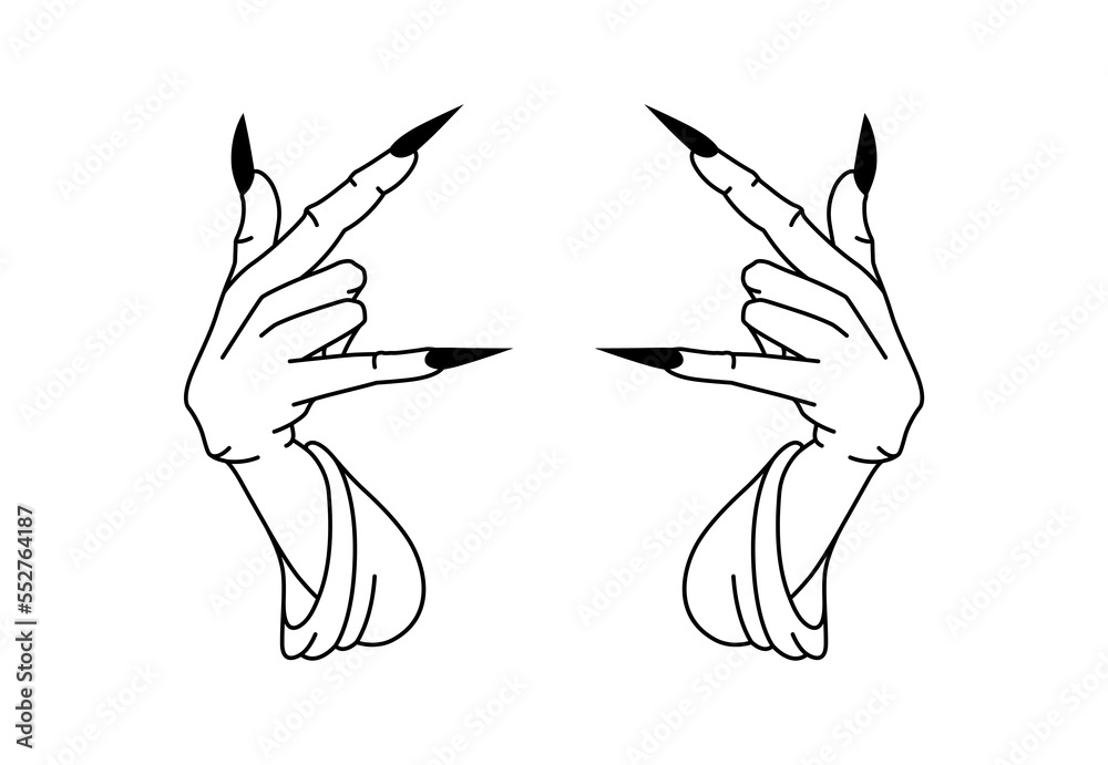 Sign of the horns, vector outline hard rock sign, black devil tattoo ...