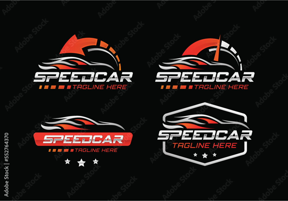 Set of automotive speed car logo design concept. Speedometer and card ...