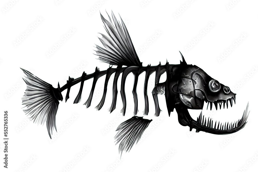 Abstract fish skeleton. Digital illustration. Isolated on white ...