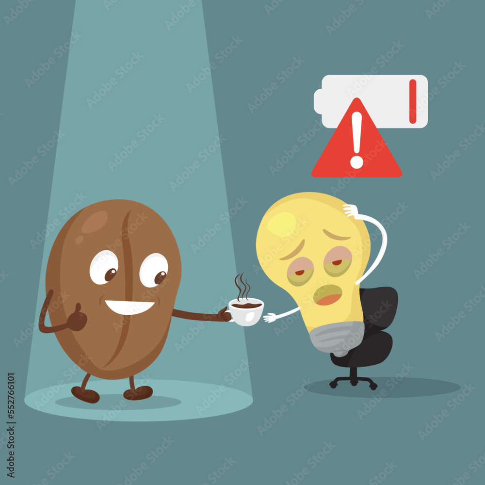 Vetor de Cartoon cute coffee cup send drink coffee give light bulb ...