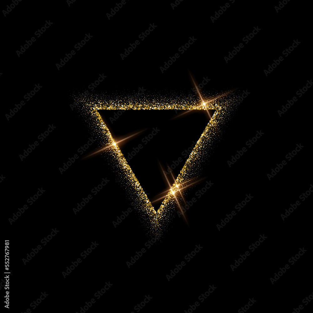 Triangle gold frame made of glitters with bright glow light effect ...