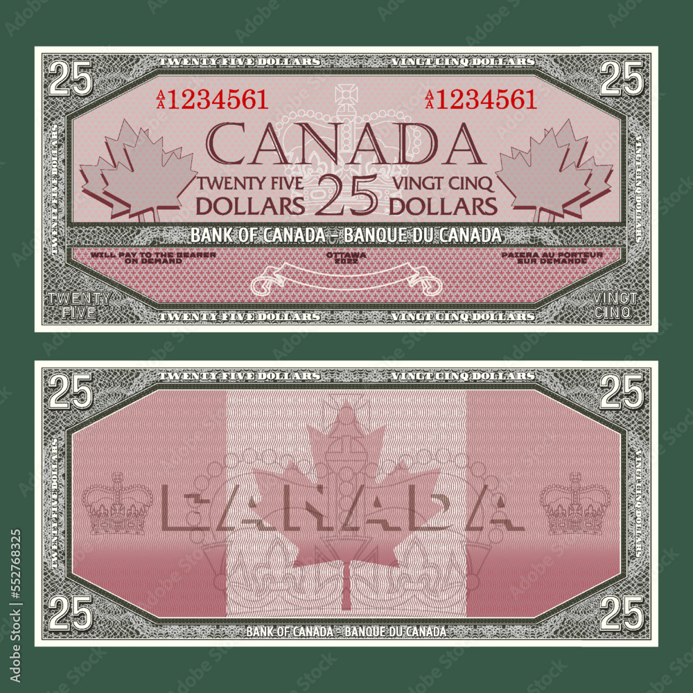 Vector vintage fictional Canadian money. Obverse and reverse of the ...