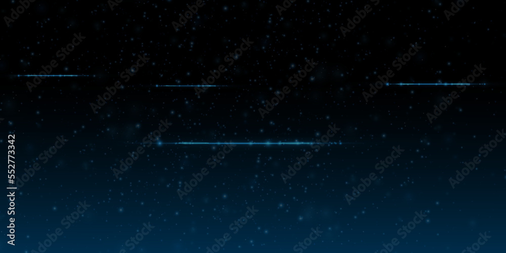 Realistic starry sky with a blue shooting star. Meteor falling. Shining ...