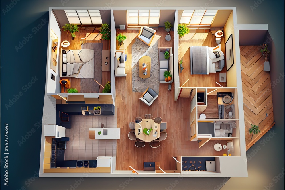 Floor plan of a house top view 3D illustration. Stock Illustration ...