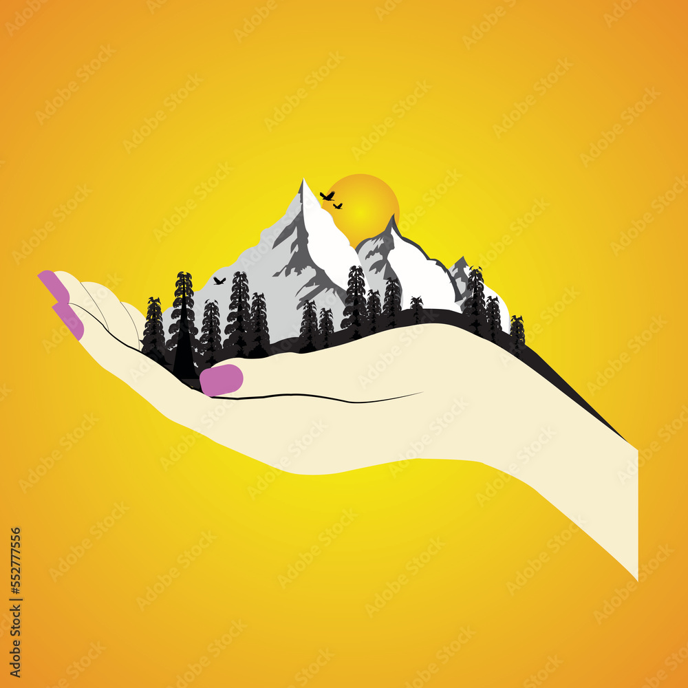 city in the city. nature on hand. nature.mountain on hand. hands ...