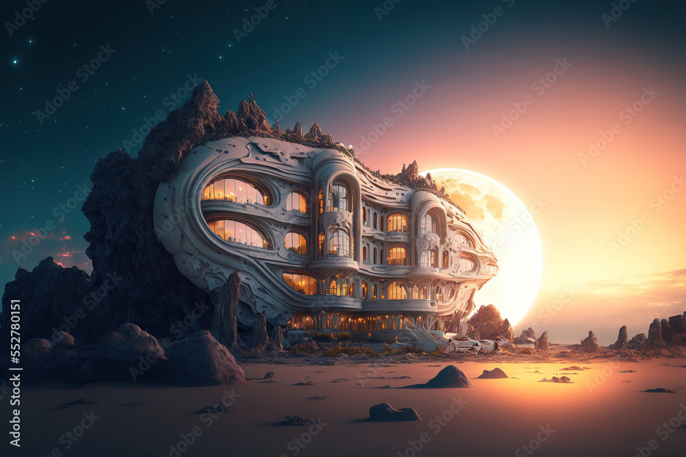 Futuristic architecture on alien planet, space expansion concept ...
