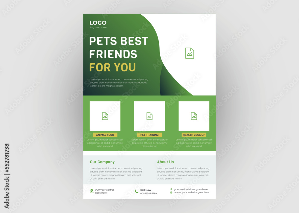 Pet Care Flyer Template, Pet Walkers Flyer Template. cover, leaflet, A4 ...