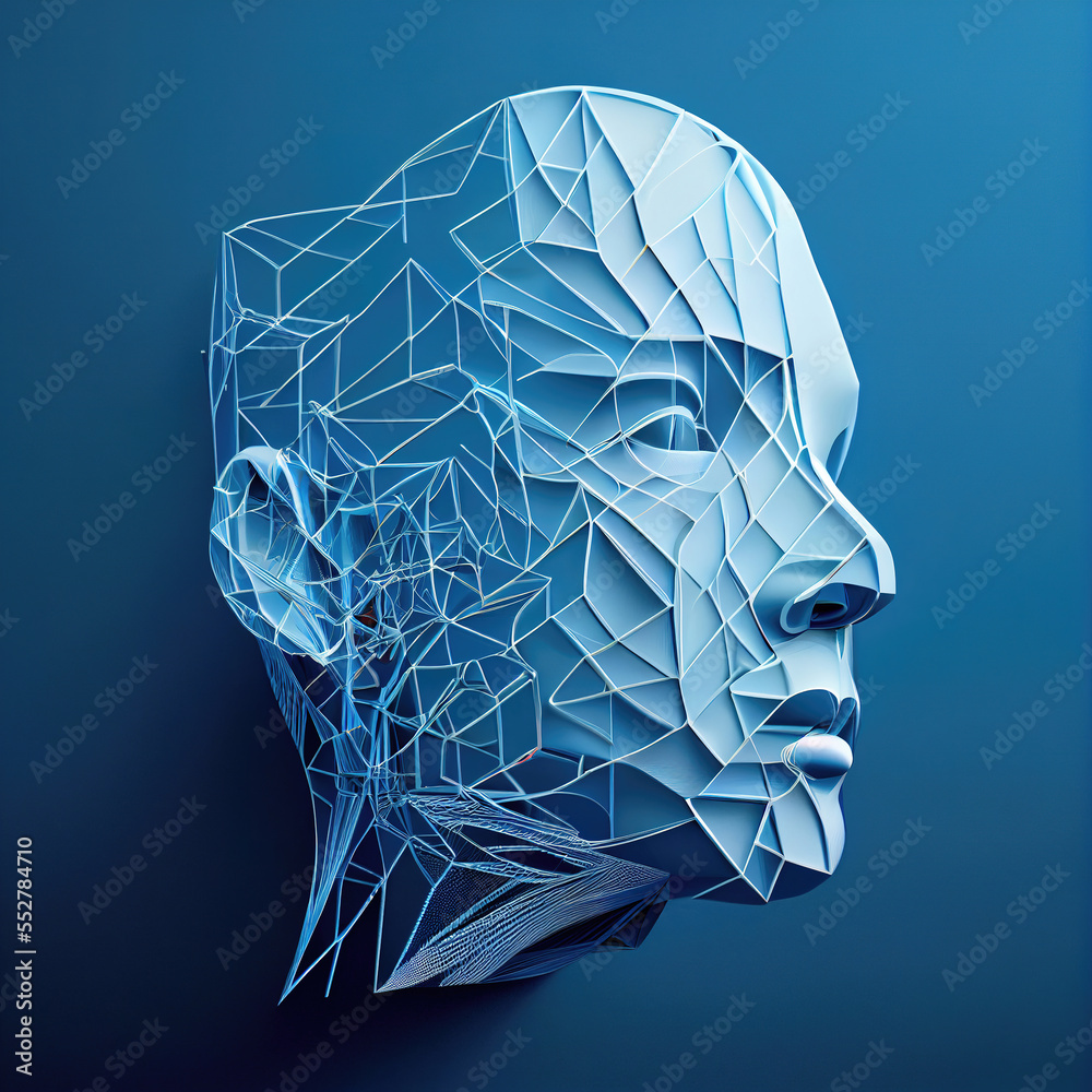 Human face outlined with white lines on a blue background Stock ...