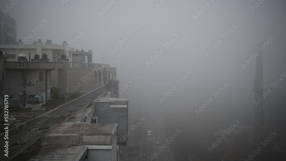 Smog and fog lies over the skyline of Historical architecture of ...