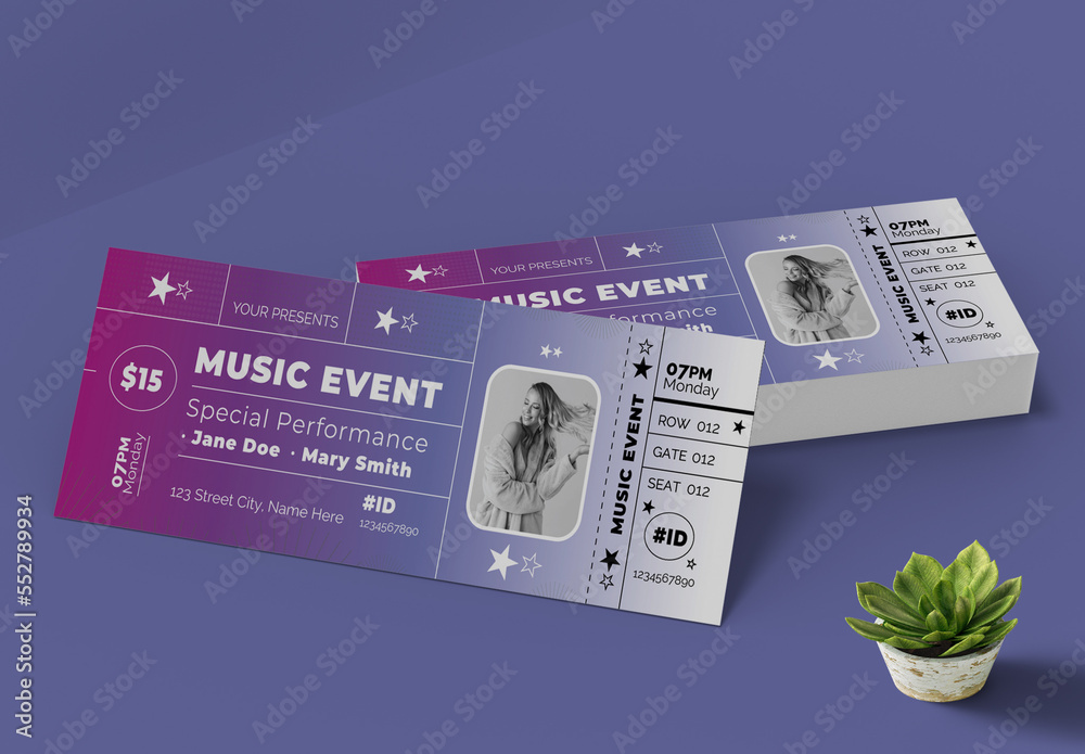 Music Event Ticket Stock Template | Adobe Stock