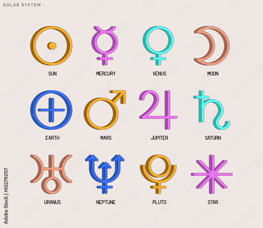 Solar system zodiac horoscope astrological thin line label linear ...