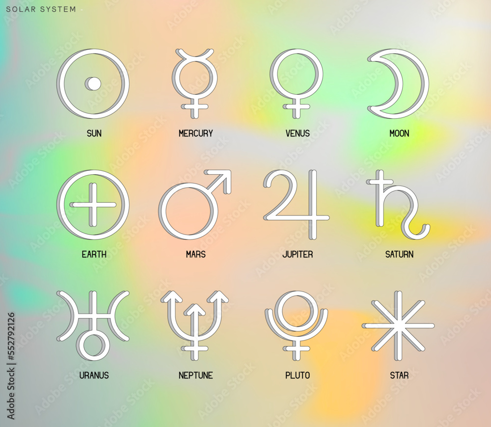 Solar system zodiac horoscope astrological thin line label linear ...