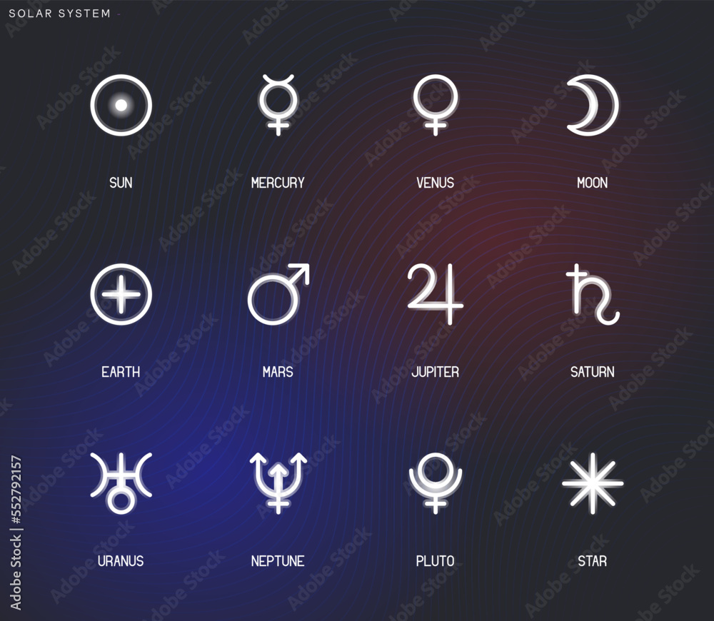 Solar system zodiac horoscope astrological thin line label linear ...