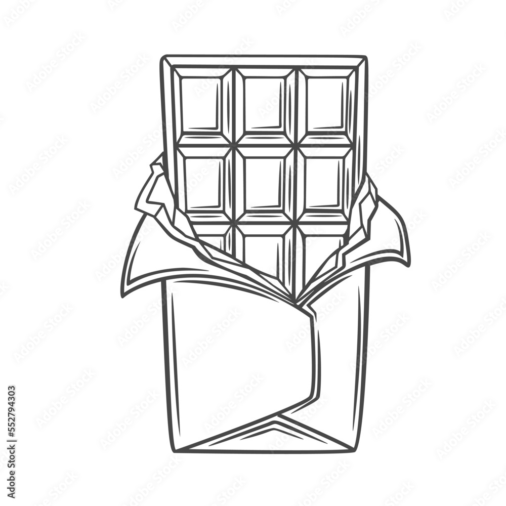 Chocolate bar line icon vector illustration. Hand drawn outline whole ...