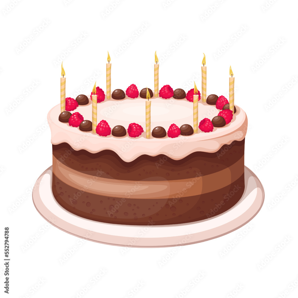 Birthday cake vector illustration. Cartoon isolated cake gift on plate ...