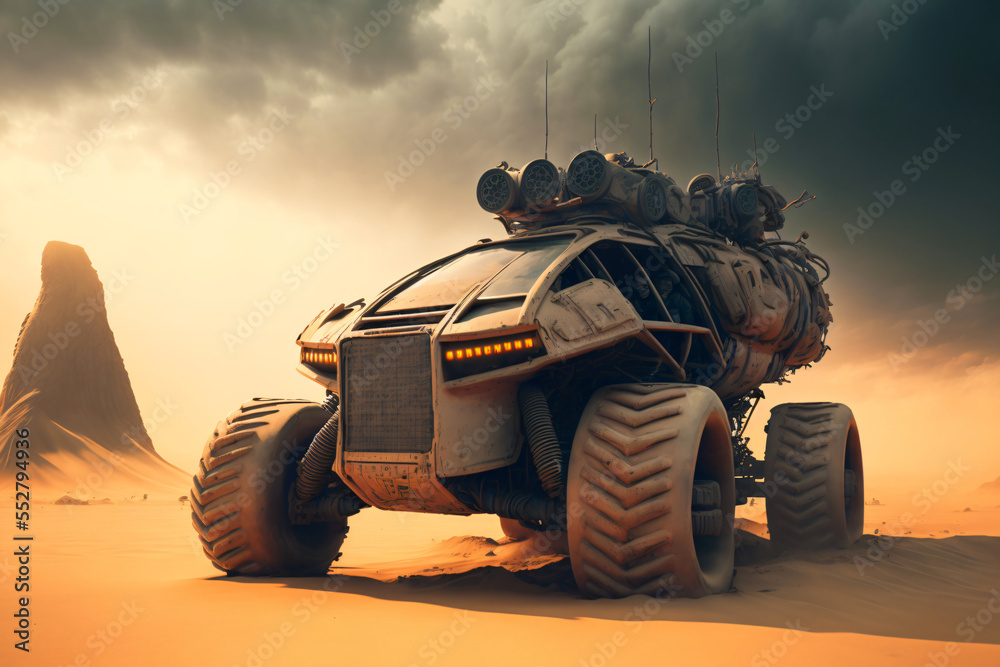 futuristic 4x4 off road vehicle in the desert, fictional car created ...