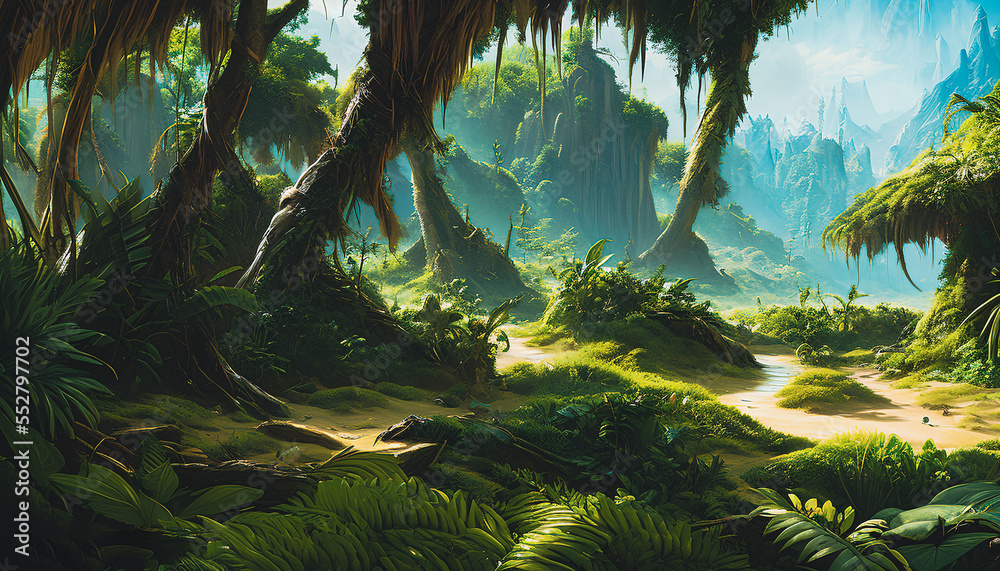Wilderness jungle landscape, Tender and dreamy design, background ...