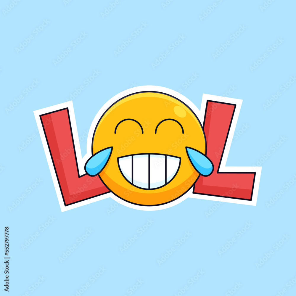 LOL laugh out loud sticker with laughing crying emoji face with tears ...