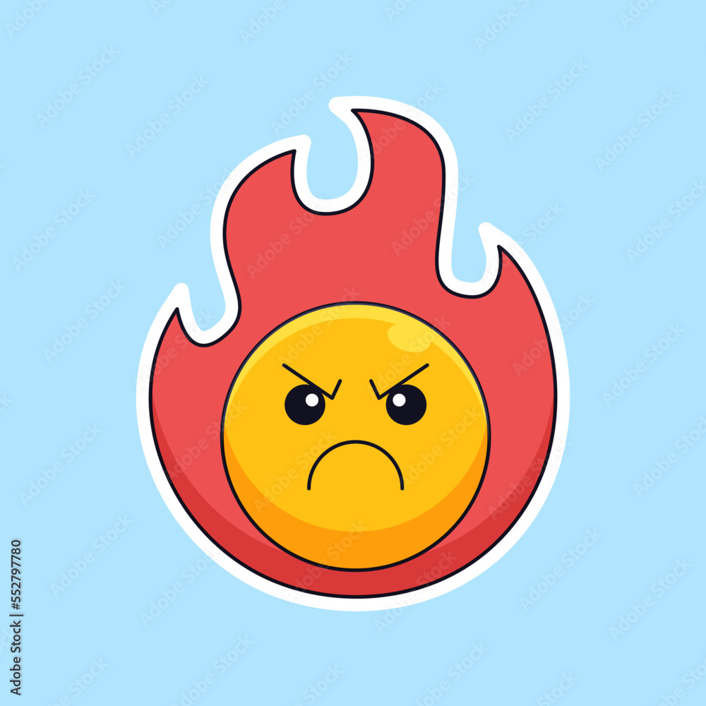 super angry emoji face with fiery hair blazing. anger smile emoticon ...