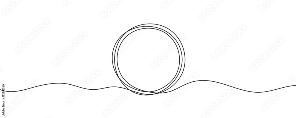 Continuous one line drawing of a circle. Outline of a round frame on a ...