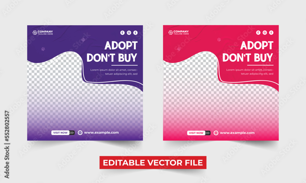 Vector pet adoption and veterinary service social media post vector pet ...