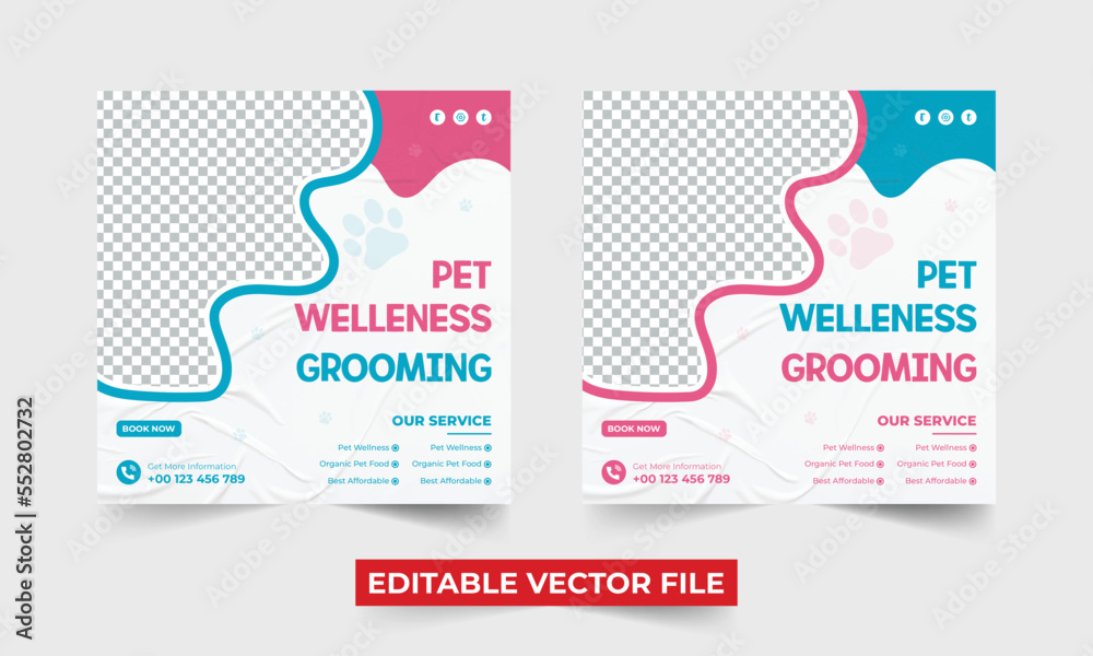 Vector pet adoption and veterinary service social media post vector pet ...
