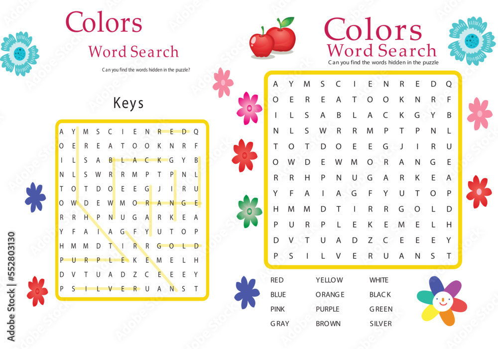 Word Search puzzle game with the color word Stock Vector | Adobe Stock