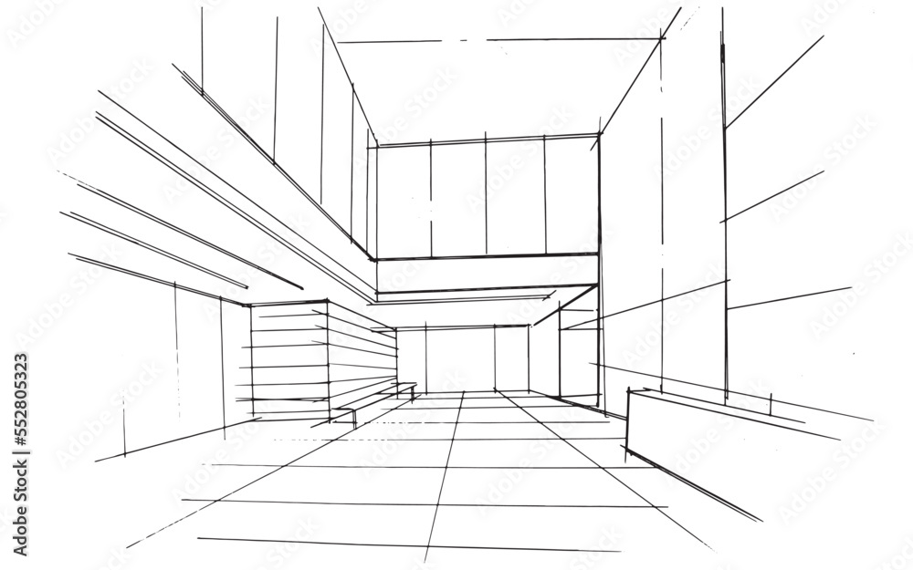 lobby office sketch drawing,office reception hall area,Modern design ...