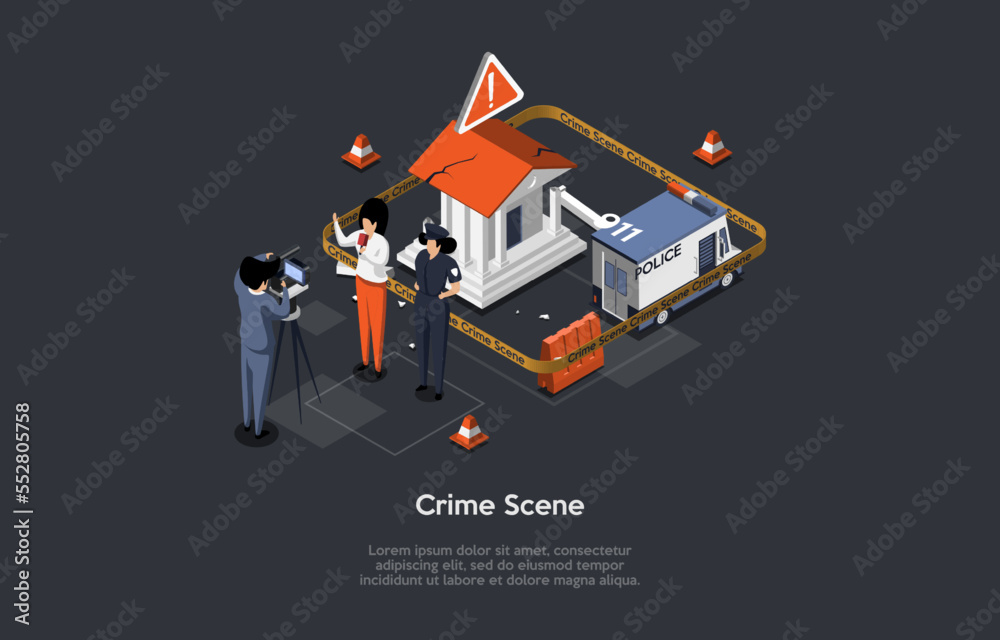 Crime Scene Concept. Reporter is Making a report From the Crime Scene ...