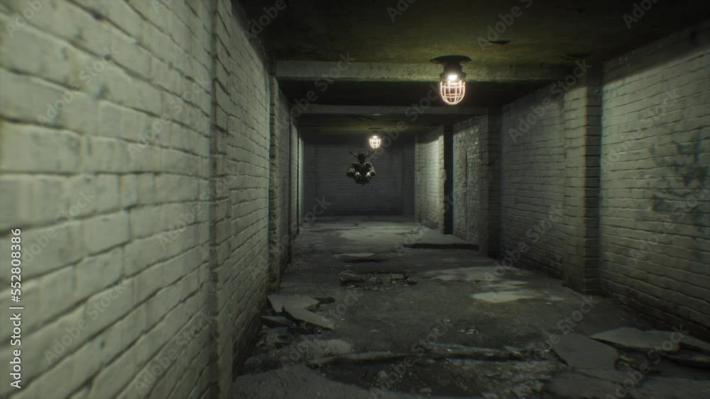 Demon with Horns Flies in an Underground Tunnel Horror 3D Animations ...