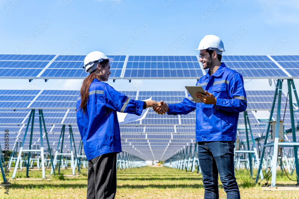 Electrical engineers are examining the working conditions of many solar ...