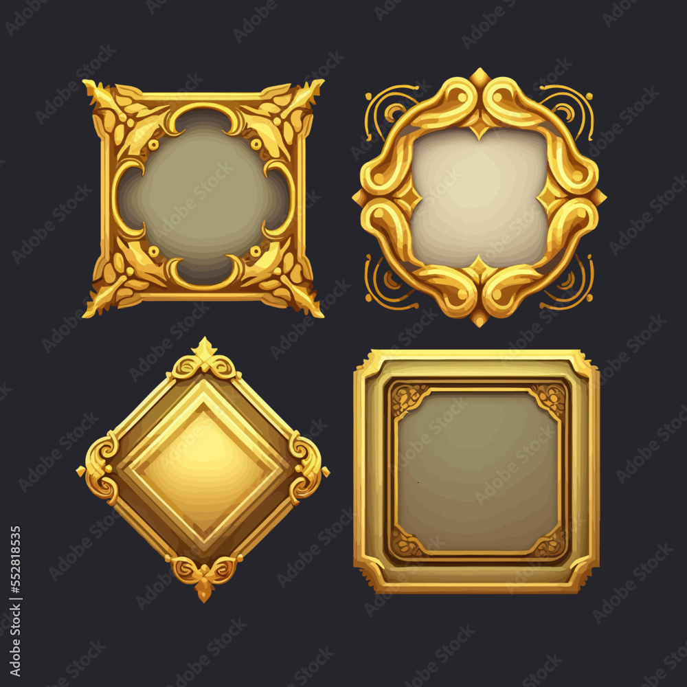Game ui frames, gold medieval menu elements avatar UI fantasy gold ...