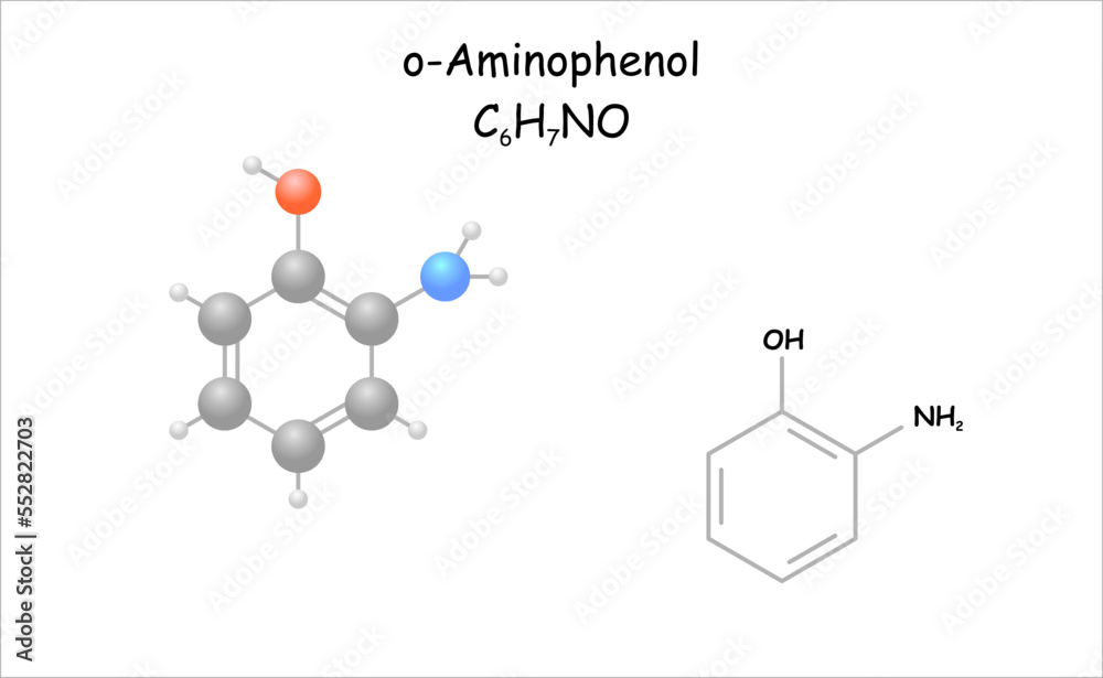 Stylized 2d molecule model/structural formula of o-Aminophenol. Stock ...