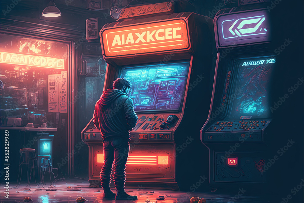 This concept art features a classic arcade video game. Generative AI ...