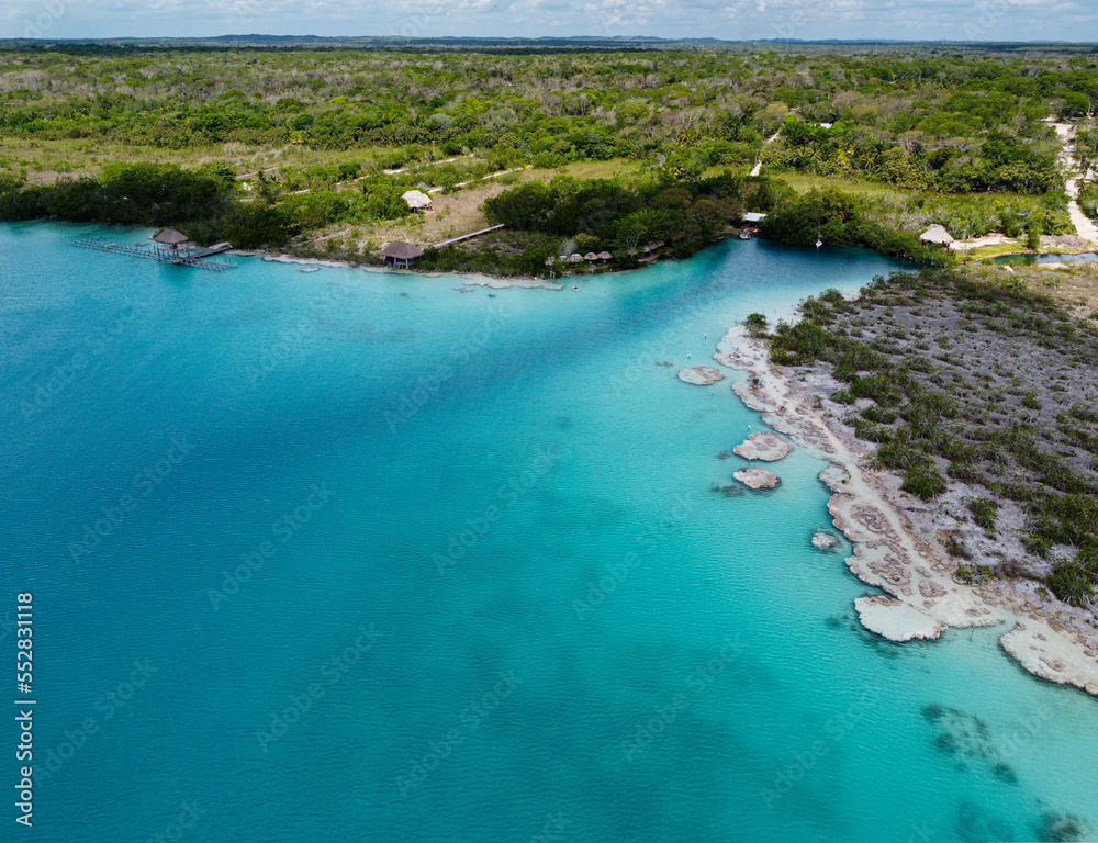 Fotka „Aerial View Laguna Bacalar - the lake of seven colors. Laguna ...