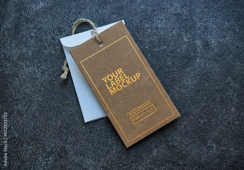 Kraft cardboard label tag mockup on textured concrete background Stock ...