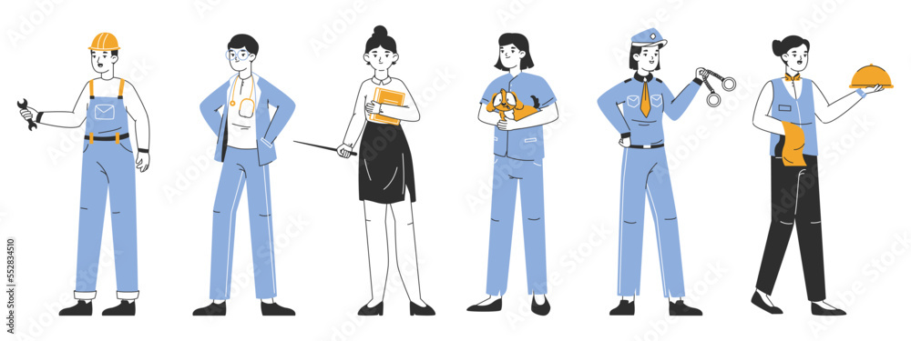 Service sector professional workers. People with various professions ...