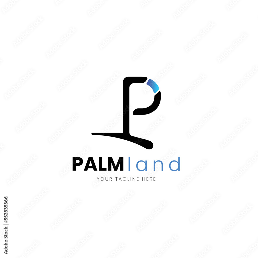 Palm land logo. logo template. p alphabet logo. l alphabet logo. pl ...