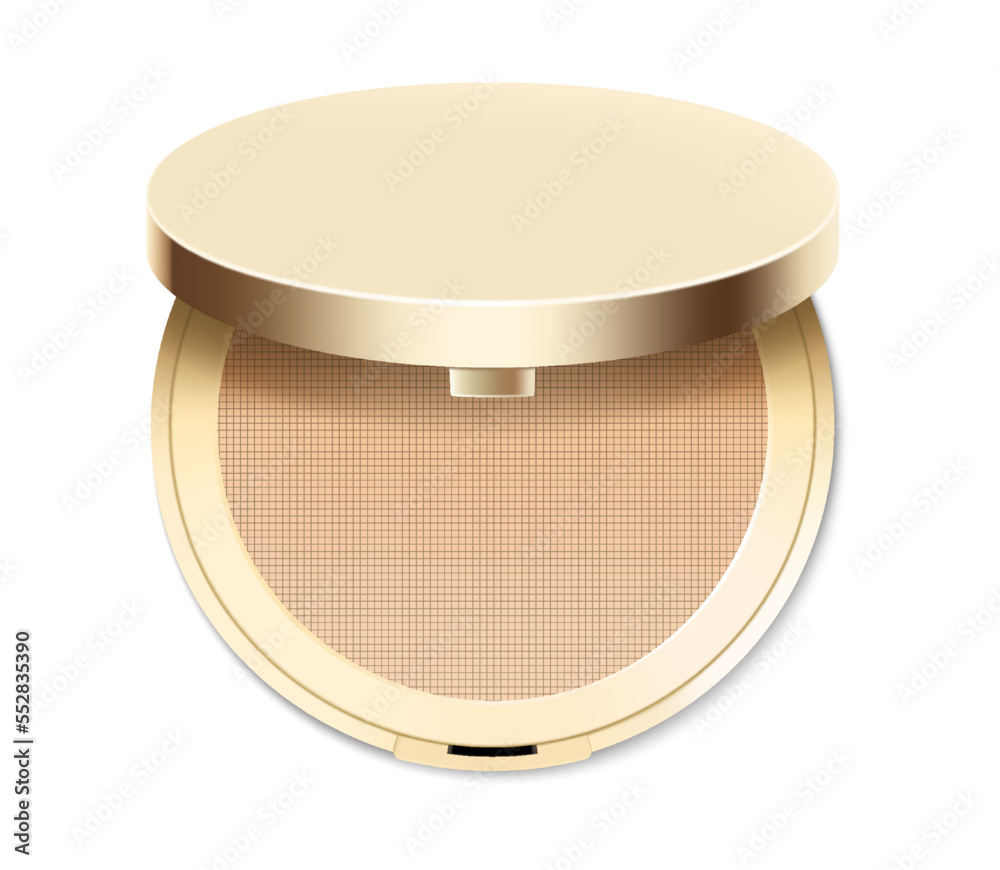 Compact powder in round gold case with mirror. Cushion face foundation ...
