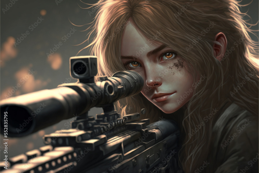 AI Generated, A girl aiming her rifle foto de Stock | Adobe Stock