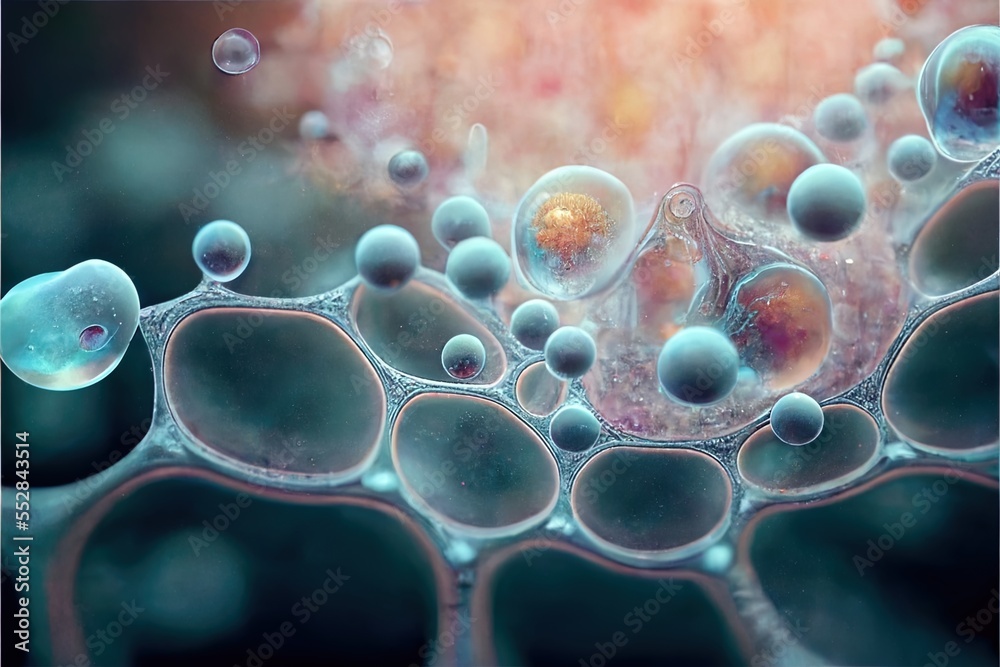 Microscopic macroscopic close view of cells attacked by virus and ...