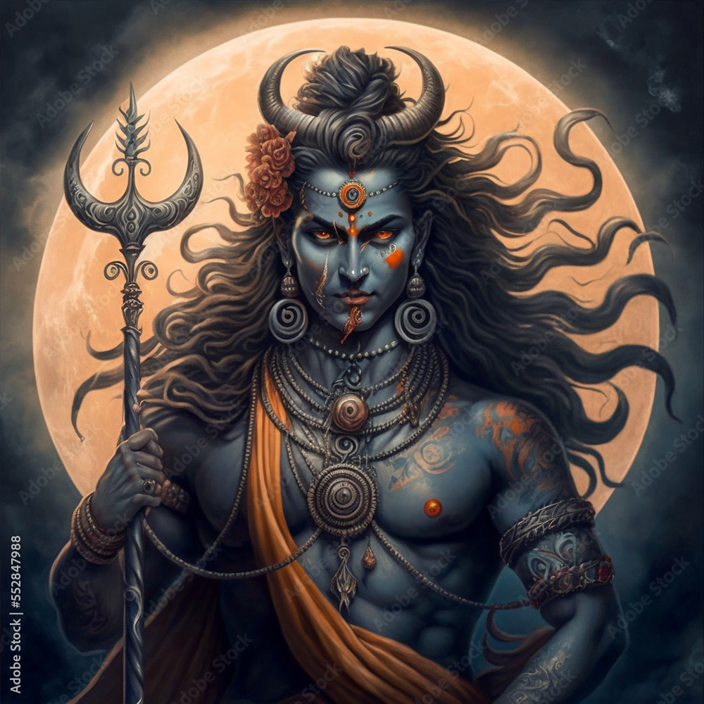 Lord Shiva Gott der Zerstörung epische Pose mit Tribuvhan für t-shirt ...