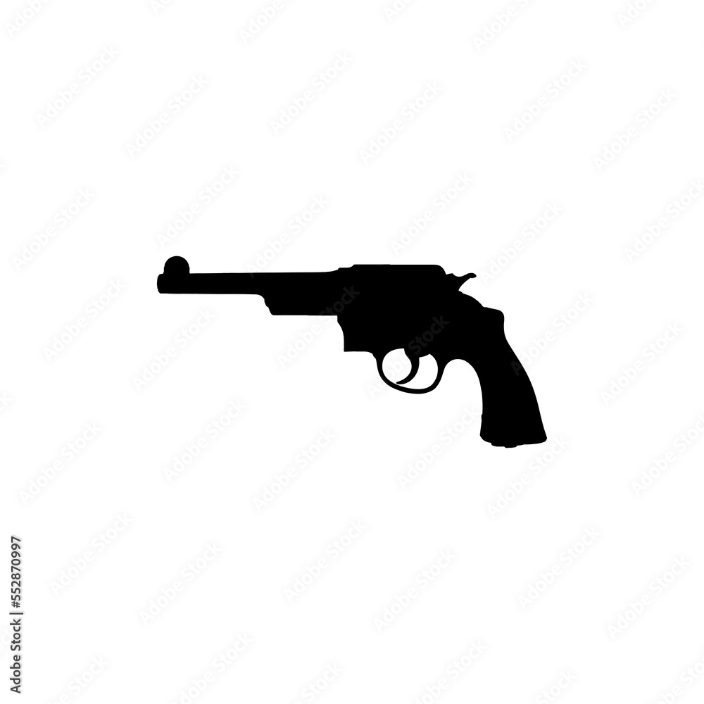 Handgun icon. Simple style gun shop big sale poster background symbol ...