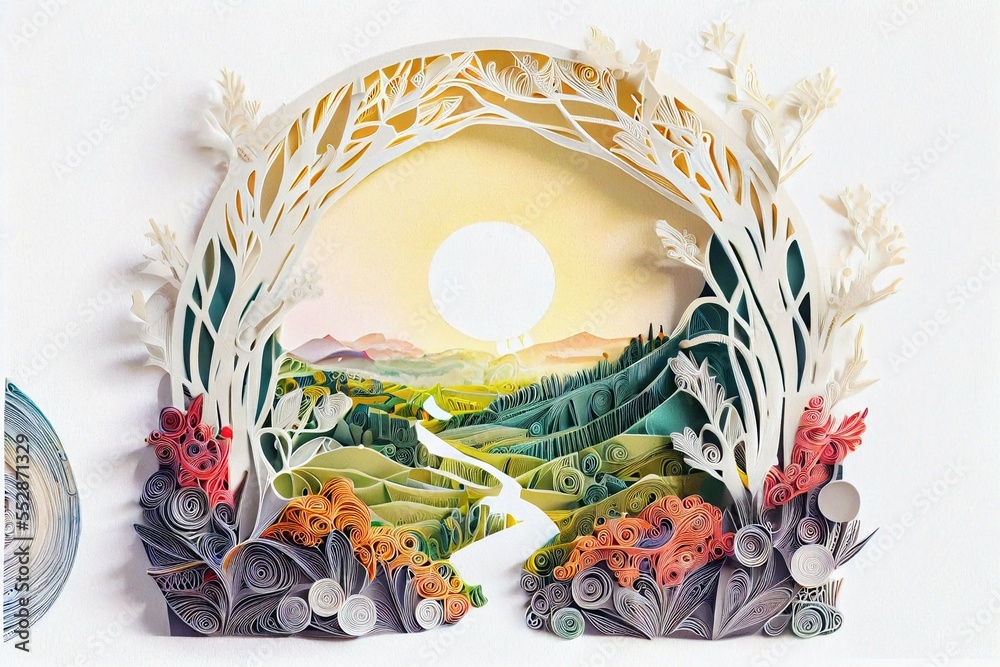 forest valley landscape wonderland scene, Papercraft cut paper ...