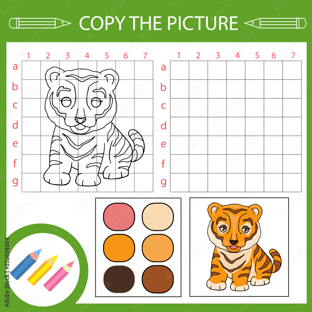 Activity page for kids. Copy the picture of cute Tiger. Learn how to ...