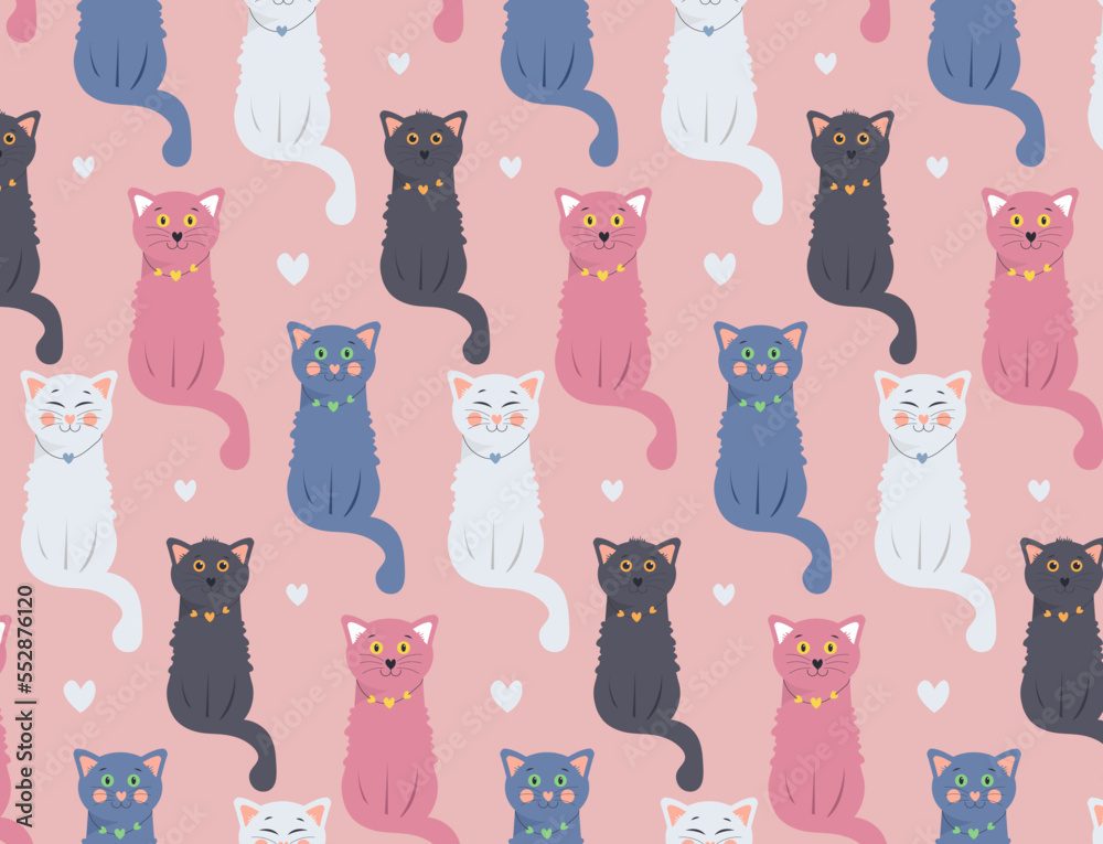 Funny Cute Cats Pattern Seamless Cute Cats Pattern Stock Vector