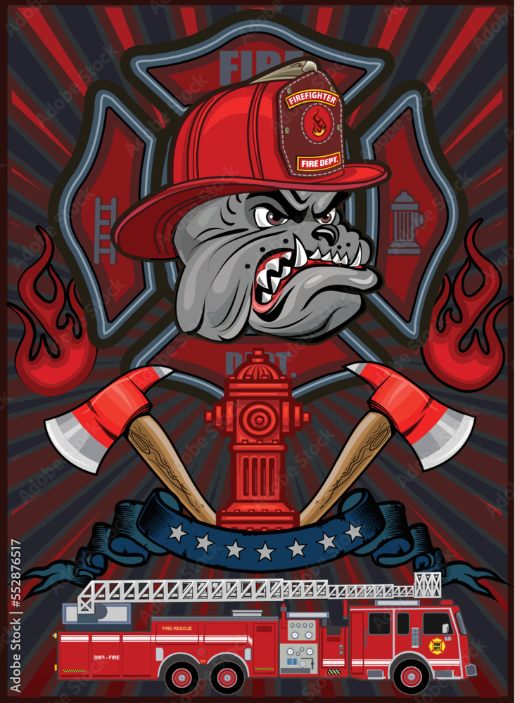 Firefighter Bulldog and cross Ax Stock Vector | Adobe Stock