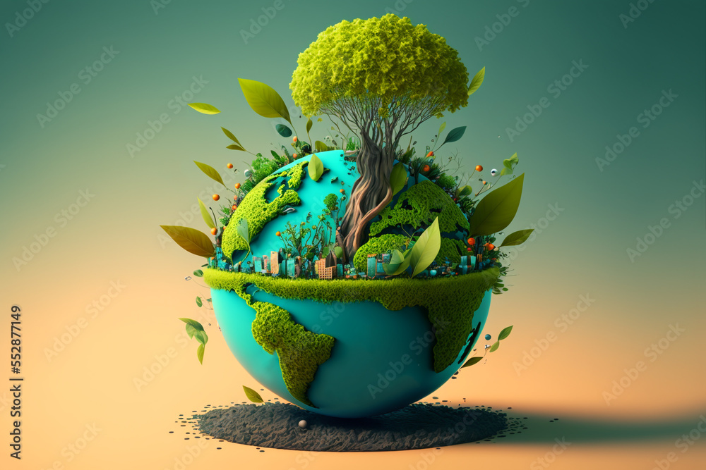 Earth Day concept illustration , Earth globe with beautiful nature ...