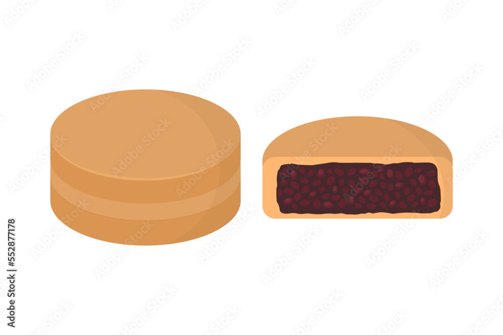 Imagawayaki whole and in cut isolated on white background. Japanese ...