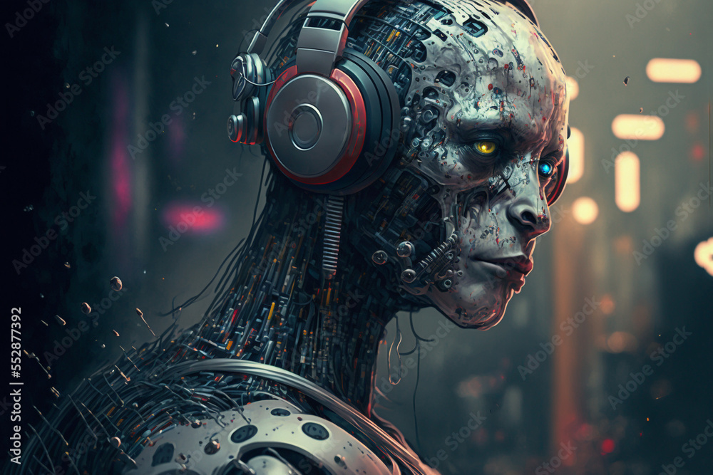 illustration sci-fi futuristic theme of robot , cyborg, or humanoid is ...